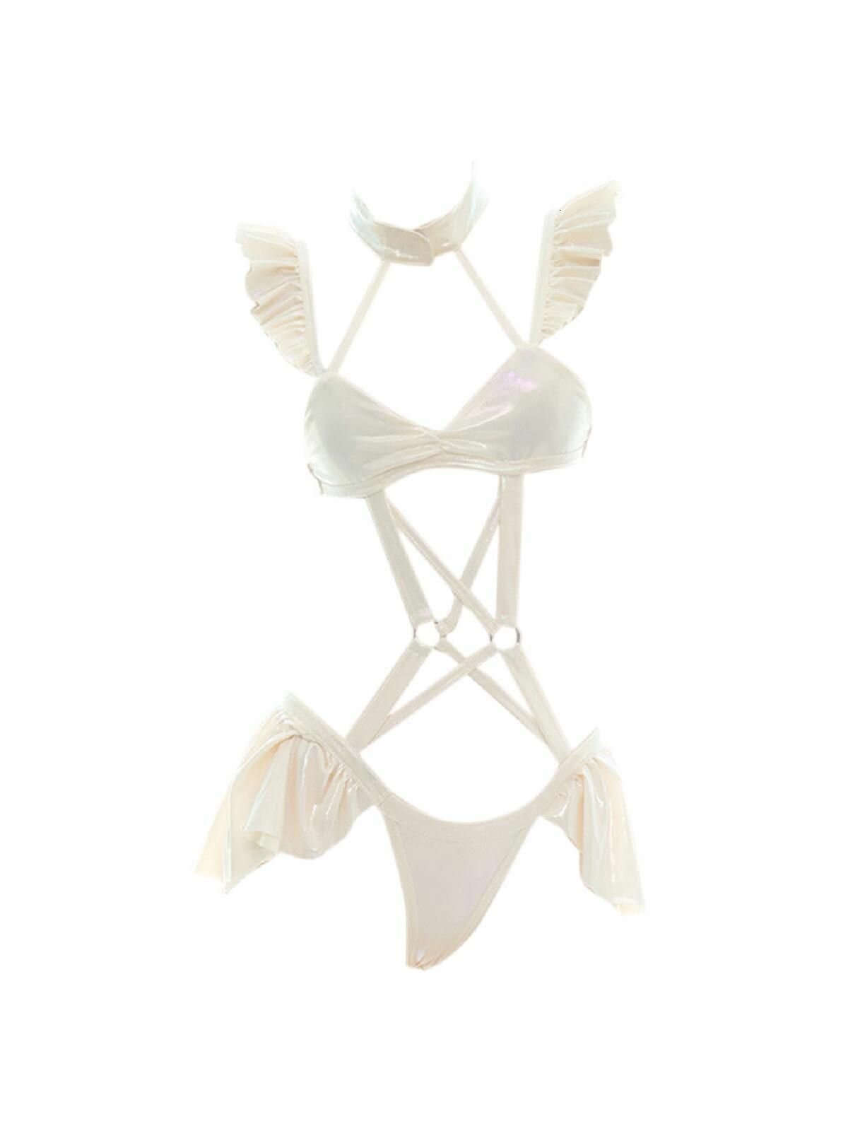 Женский купальник-боди с завязками на шее, без спинки, с вырезом, нижнее белье, пляжный купальник, ночная сорочка с шнуровкой