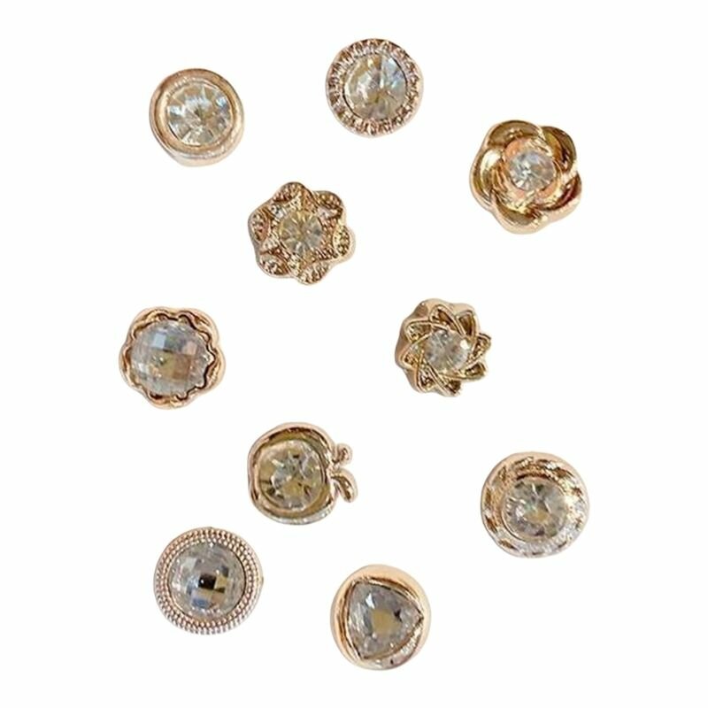 10 шт, жемчужная брошь-пуговица с антибликовым покрытием-3 страза в смеси