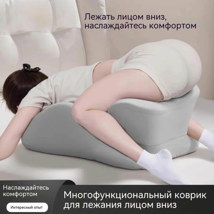 Подушка Ортопедическая подушка для сна на животе 58x38 см, Мягкая жесткостьати，серый