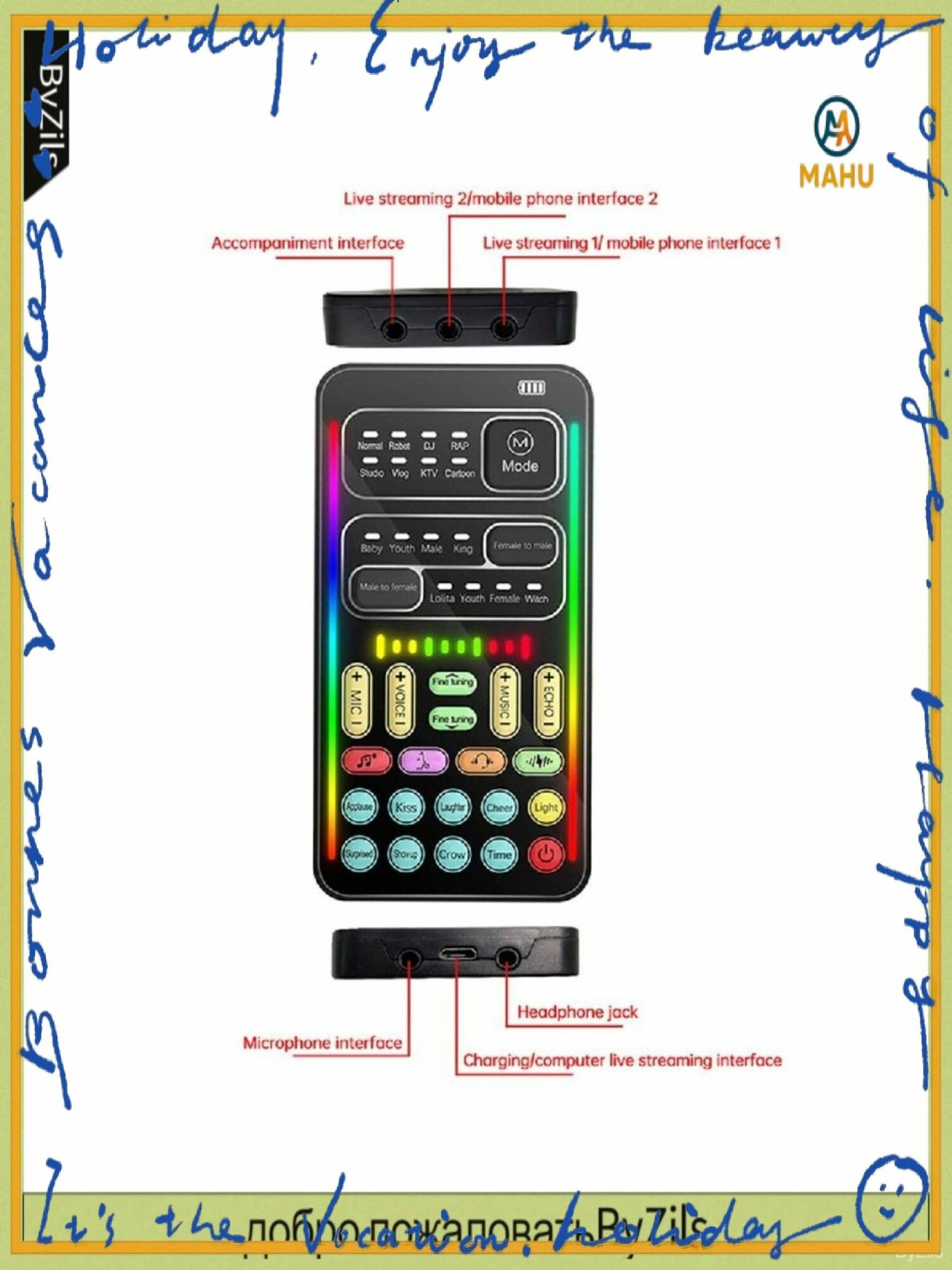 I9 Voice Changer Несколько аудиоэффектов Bluetooth Live Sound Cards