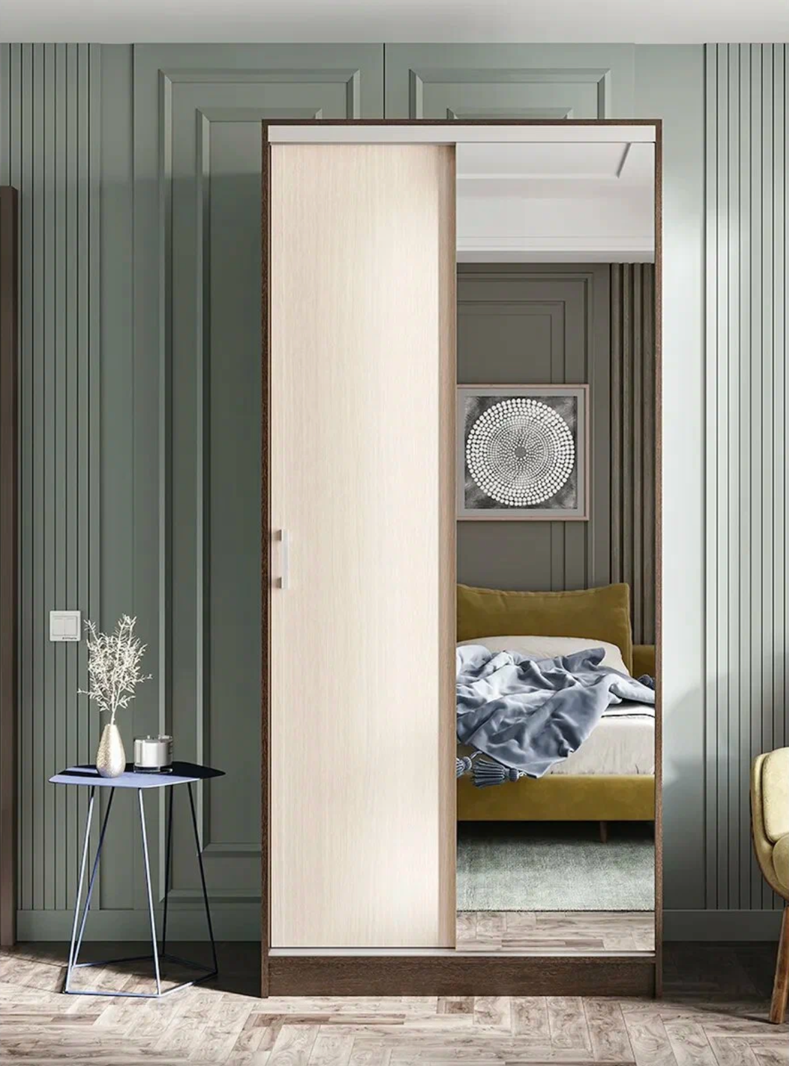 Шкаф-купе "Альянс" 1 м, 100х220х61 см, венге/дуб, без ящиков, 2 двери, 6 полок, зеркало