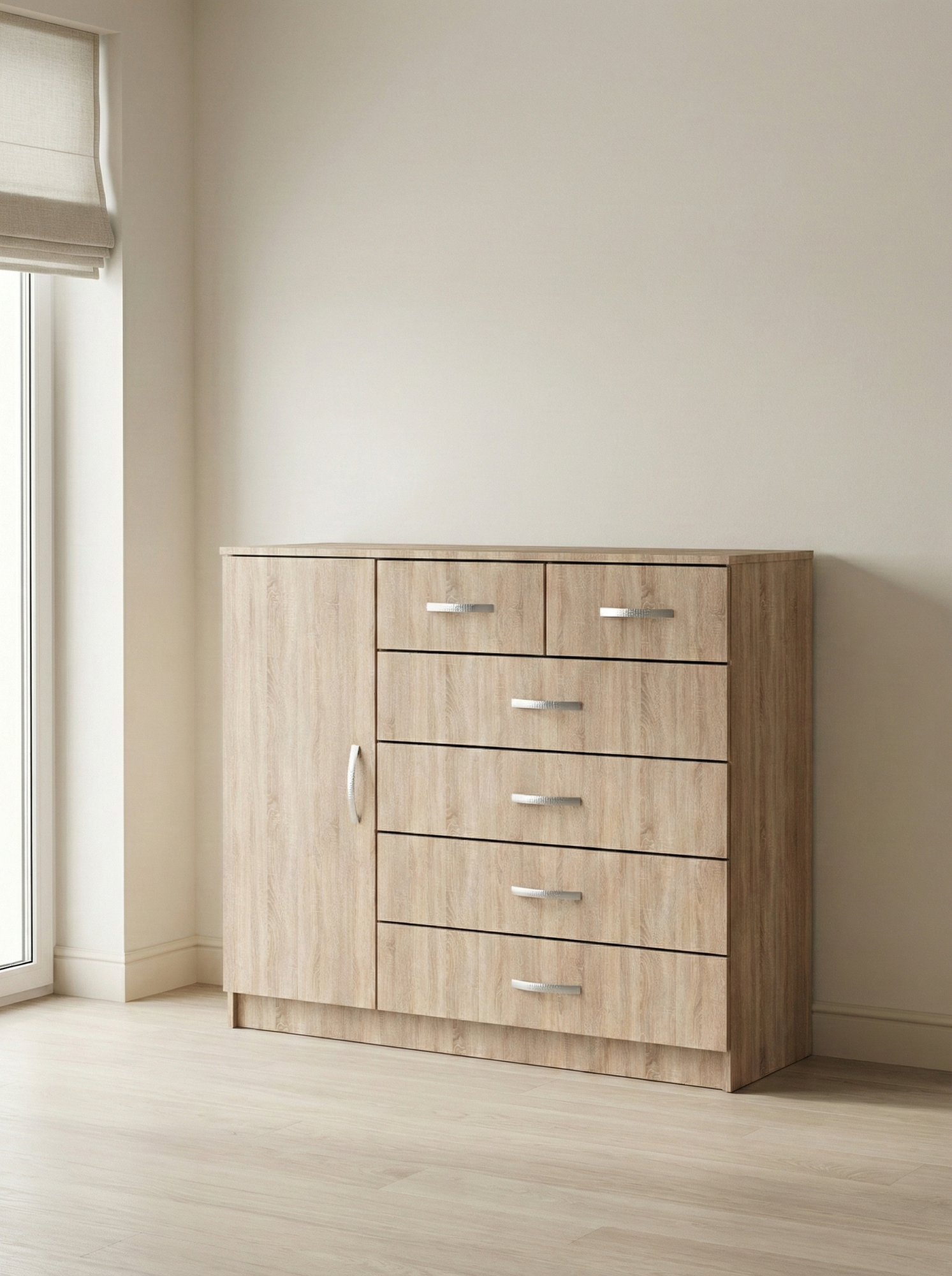 Комод Капри-10 с 6 ящиками и дверью, ШхГхВ: 121х43х101 см, дуб сонома