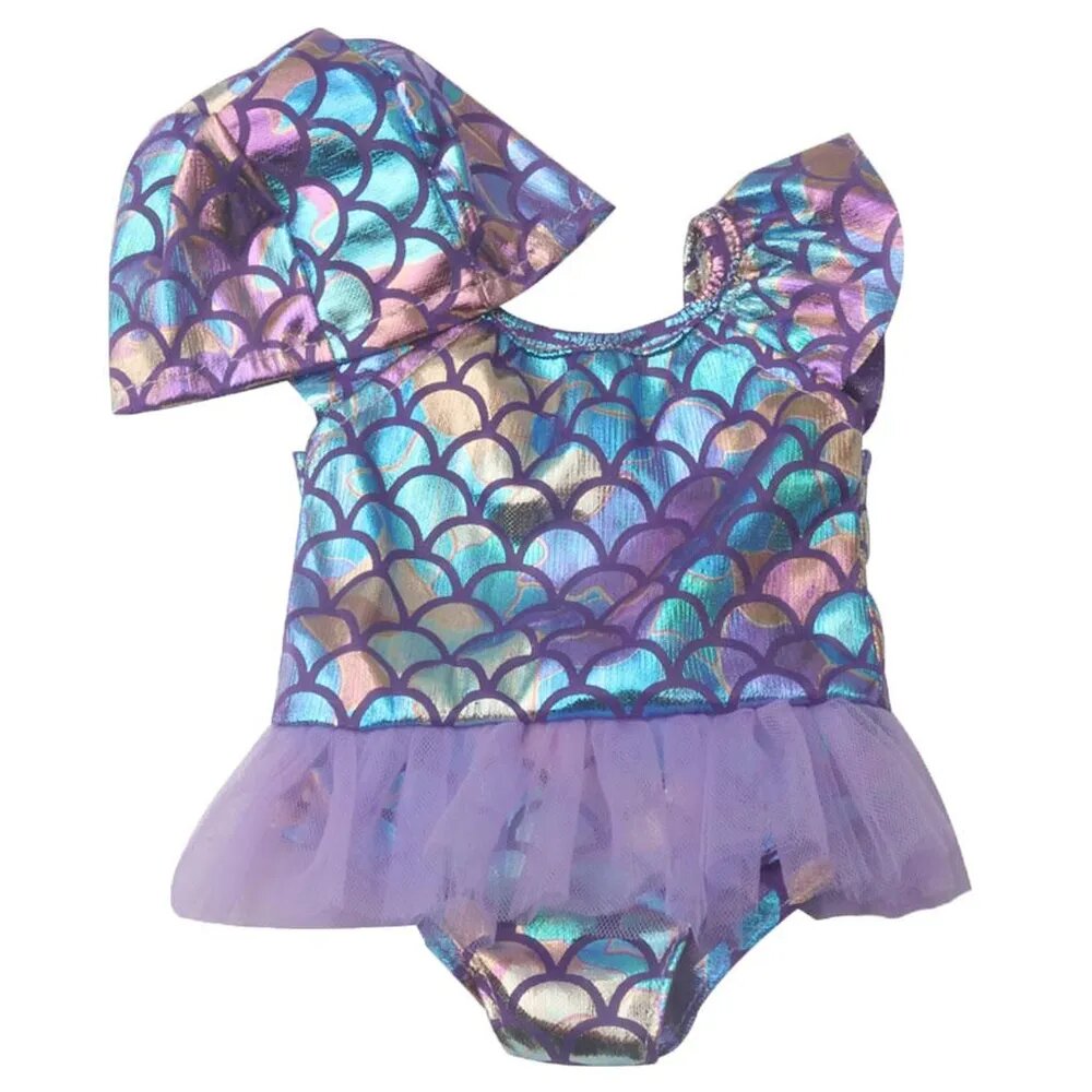 Фиолетовый купальник для кукол 45 см из блестящей сетки, летний наряд для девочек