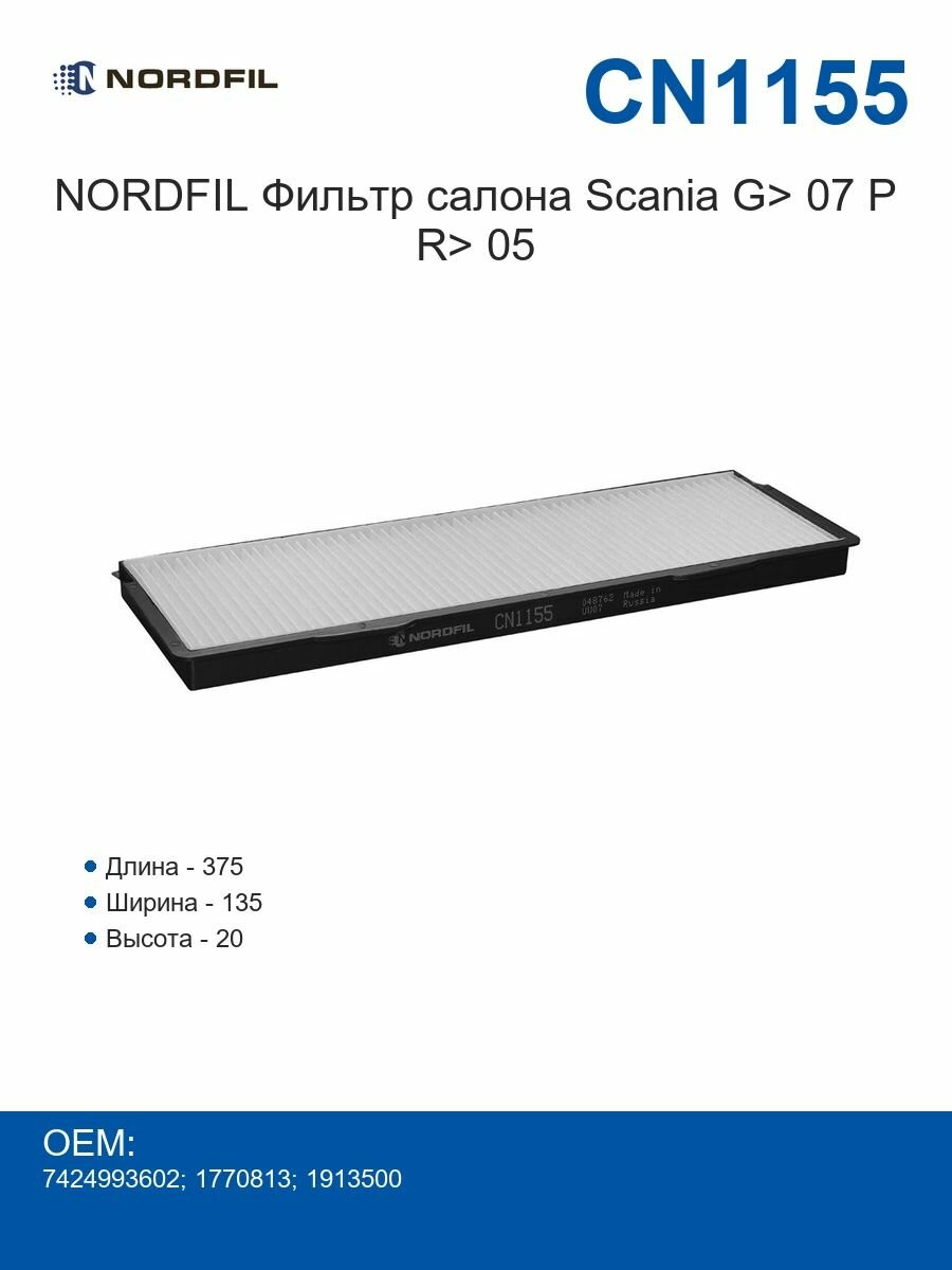NORDFIL Фильтр салона Scania G> 07 P R> 05