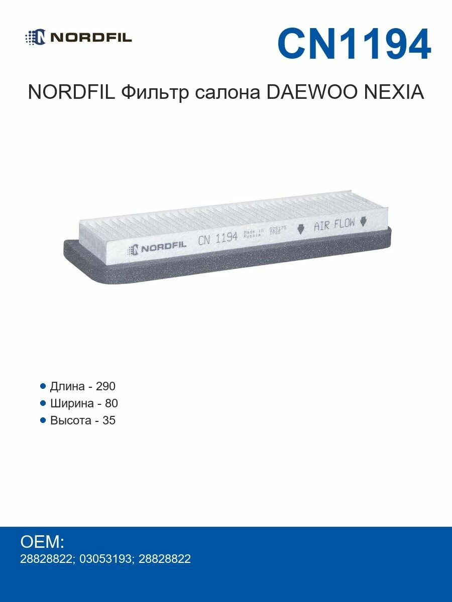 NORDFIL Фильтр салона DAEWOO NEXIA