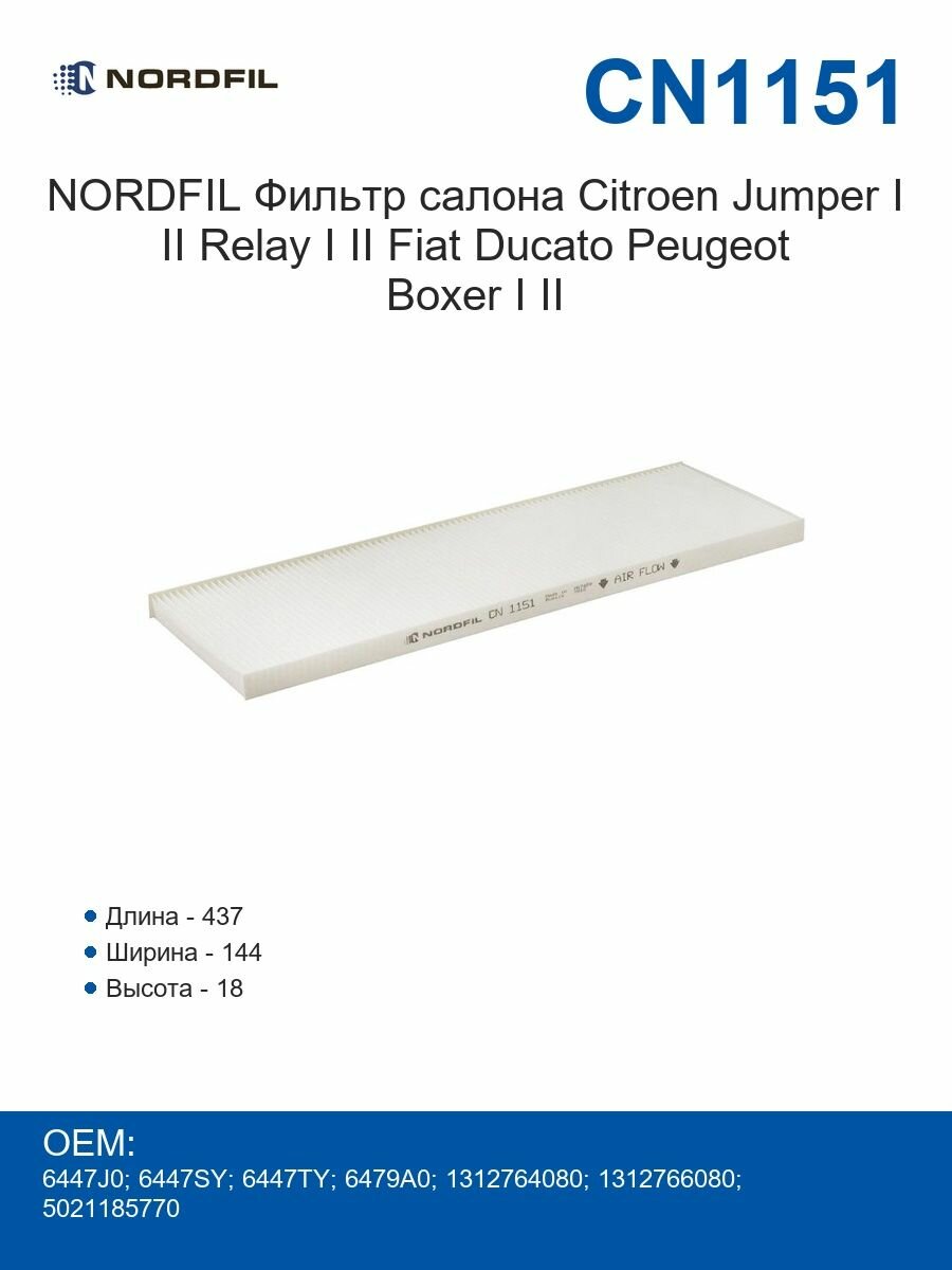 NORDFIL Фильтр салона Citroen Jumper I II Relay I II Fiat Ducato Peugeot Boxer I II