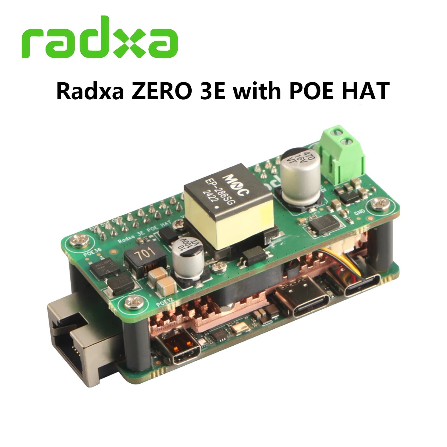 Radxa ZERO 3E Одноплатный компьютер 3E and POE HAT, 1GB
