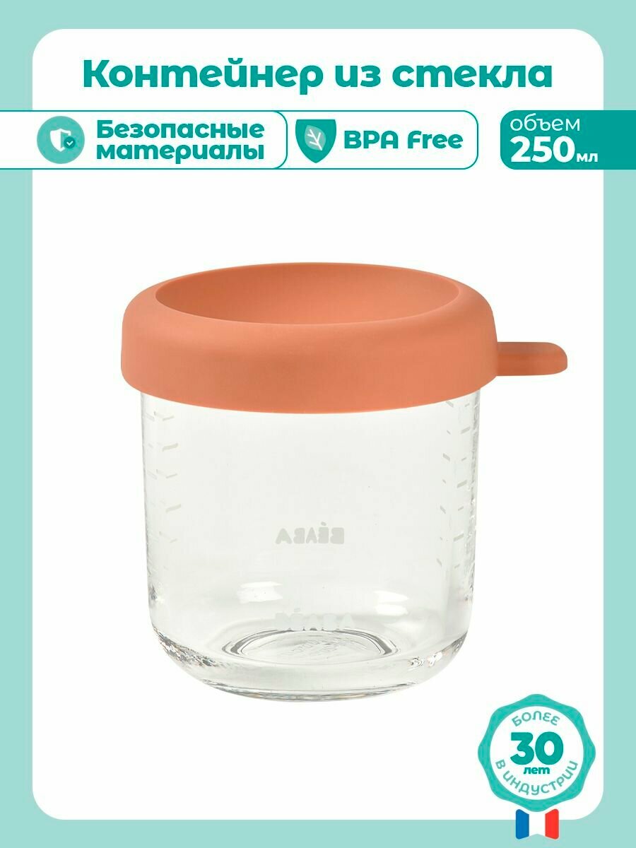 Контейнер для детского питания и молока BEABA 250 мл, стеклянный с крышкой для хранения в холодильнике и заморозки