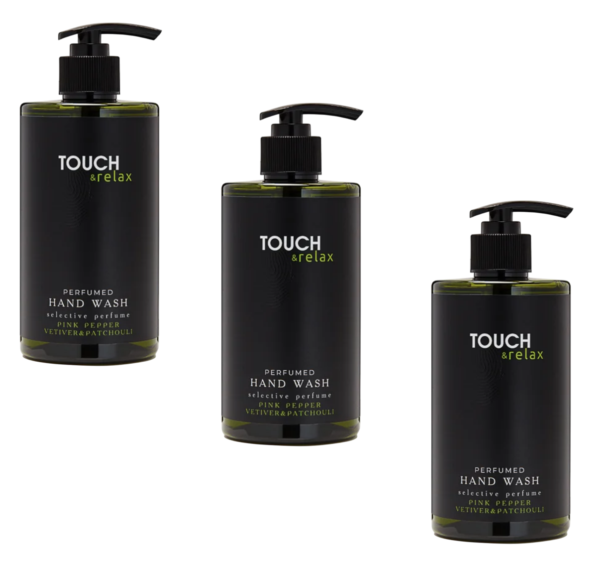 Парфюмированный гель Touch&Relax для мытья рук Розовый перец, Ветивер и Пачули, 450 мл 3шт