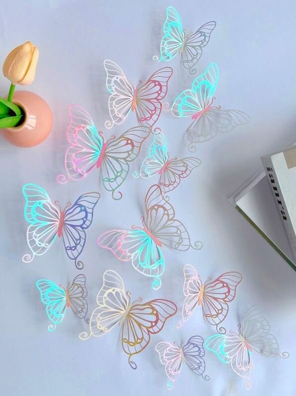 3D настенные наклейки бабочки, набор из 12 шт, зеркальный эффект, декоративные стикеры для дома, свадьбы, комнаты, витрины, многоразовые украшения