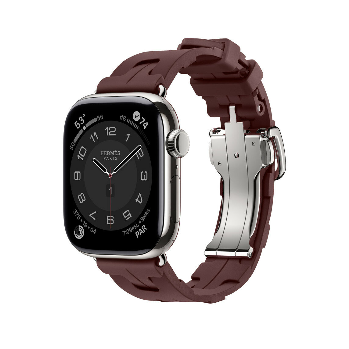 Часы Apple Watch Hermès Series 11 GPS + Cellular 42mm Silver Titanium Case with Bordeaux Kilim Deployment Buckle