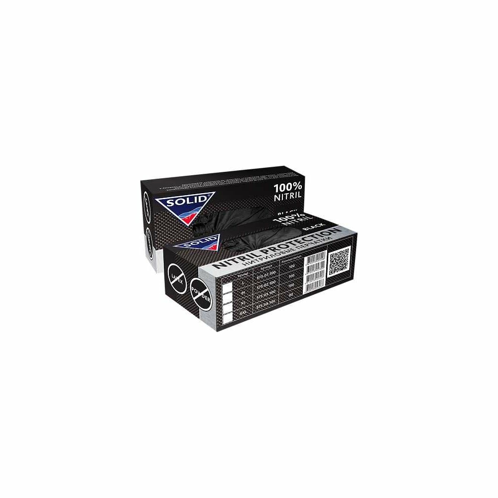 Нитриловые перчатки SOLID NITRIL PROTECTION черные, размер L, упаковка 100шт SOLID 575.01.100