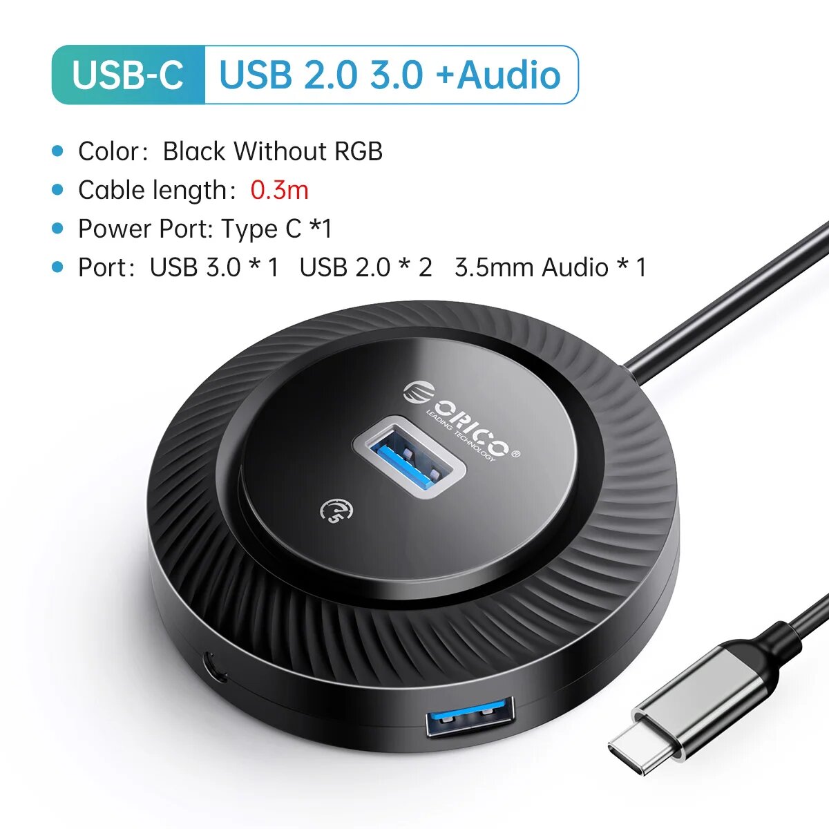 ORICO USB-C концентратор USB 3.0/2.0 + Audio, черный YK3-C2-03-BK