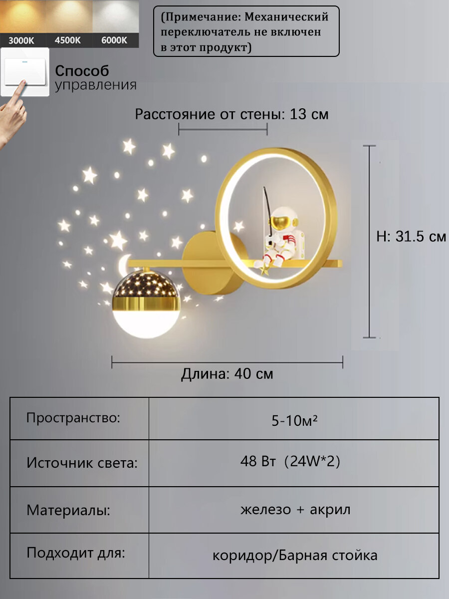 Настенный светильник с проекцией звездного неба для детей | Дизайн в стиле космонавта | Специально для детской комнаты