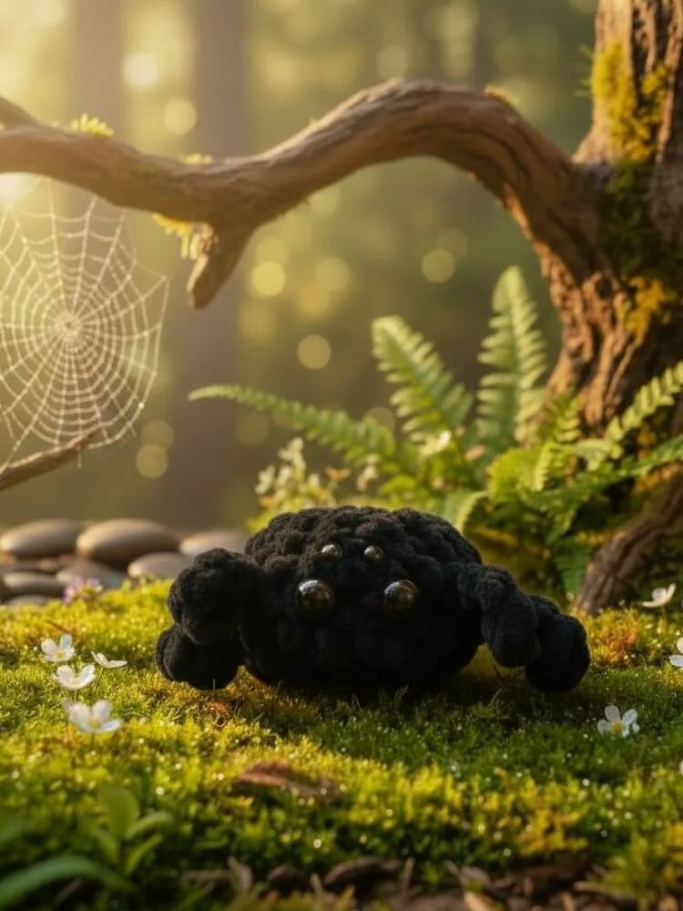 Мягкая игрушка брелок ручной работы Паук черный
