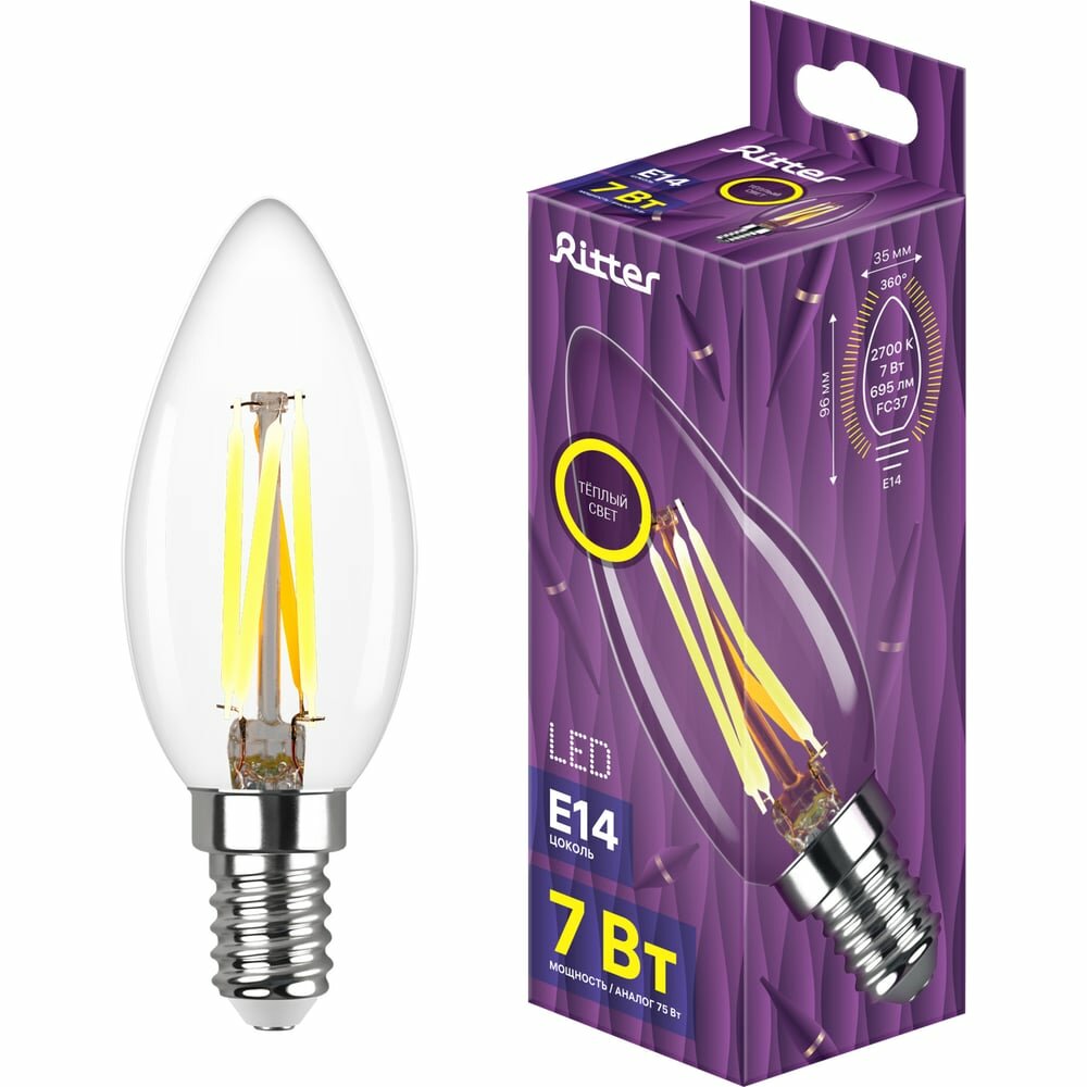 Лампа светодиодная RITTER Filament С37 E14 7Вт, 2700K 32486 7