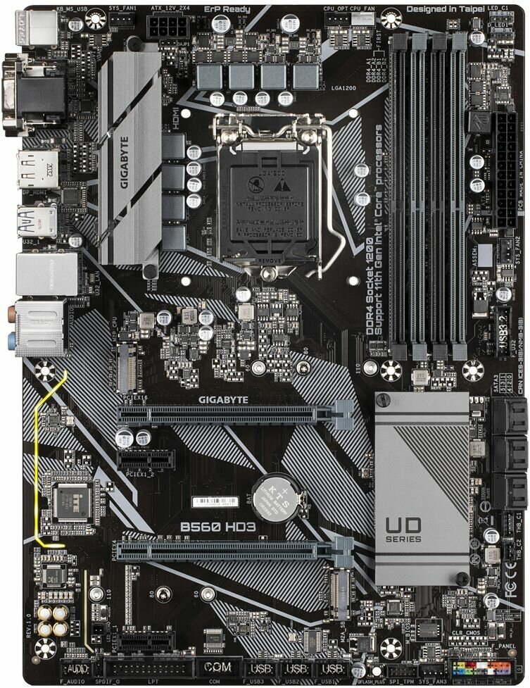Материнская плата GIGABYTE B560 HD3 (B560 HD3) - LGA 1200, Intel B560, 4хDDR4-3200 МГц, 2хPCI-Ex16, 2хM.2, Standard-ATX