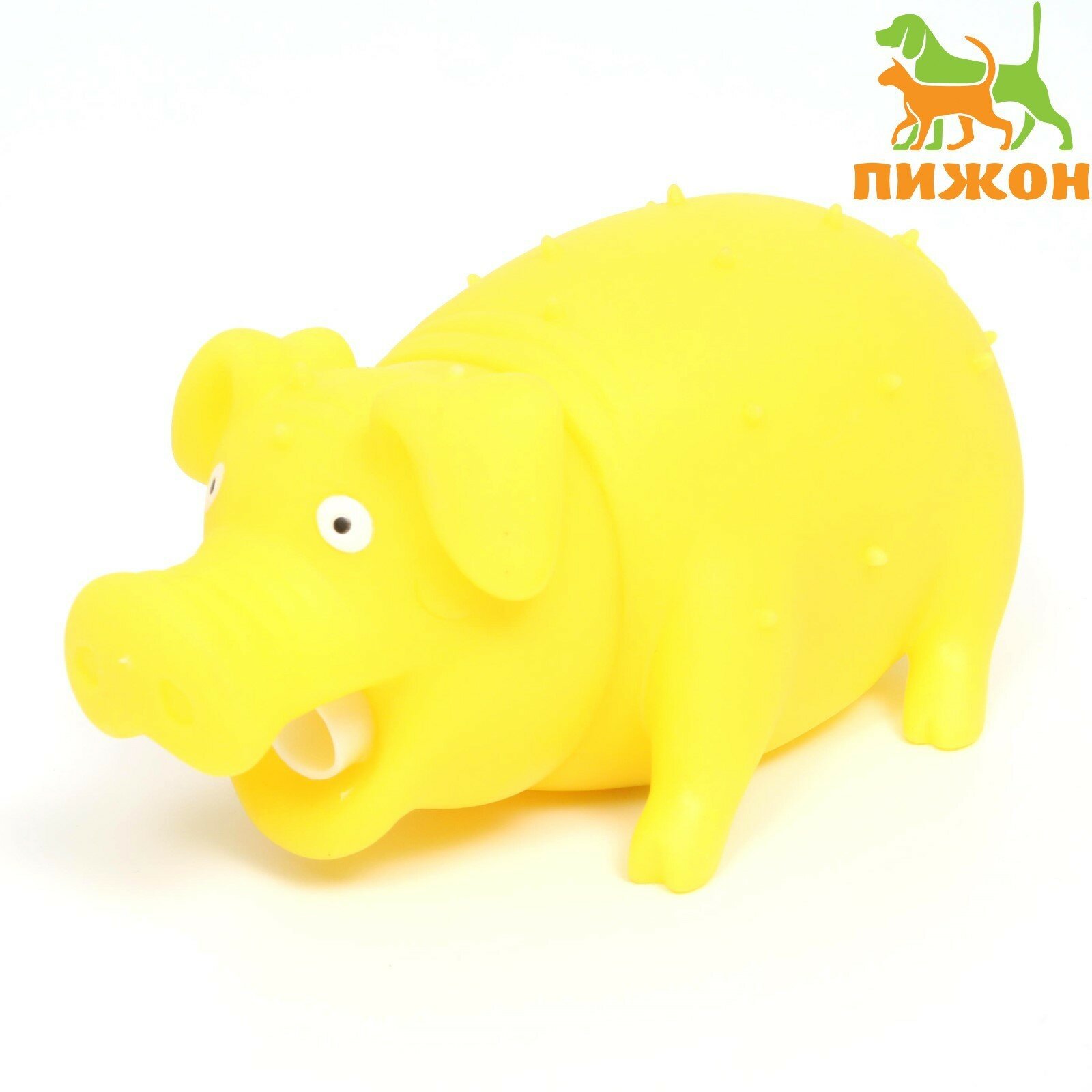 Игрушка пищащая «Весёлая свинья» для собак, хрюкающая, 19 см, жёлтая