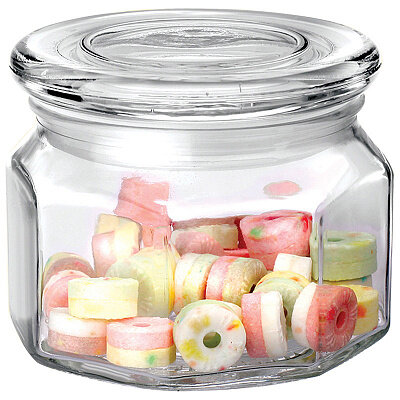 Стеклянная банка для сыпучих продуктов со стеклянной плоской крышкой. Объем: 0,3 литра