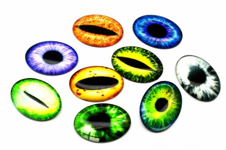 Кабошон стеклянный овальный с принтом Глаз 25х18х5мм, микс цветов, 2001-003, 2шт