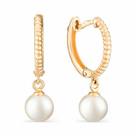 Серьги с подвесками красное золото, 585 проба, жемчуг культивированный