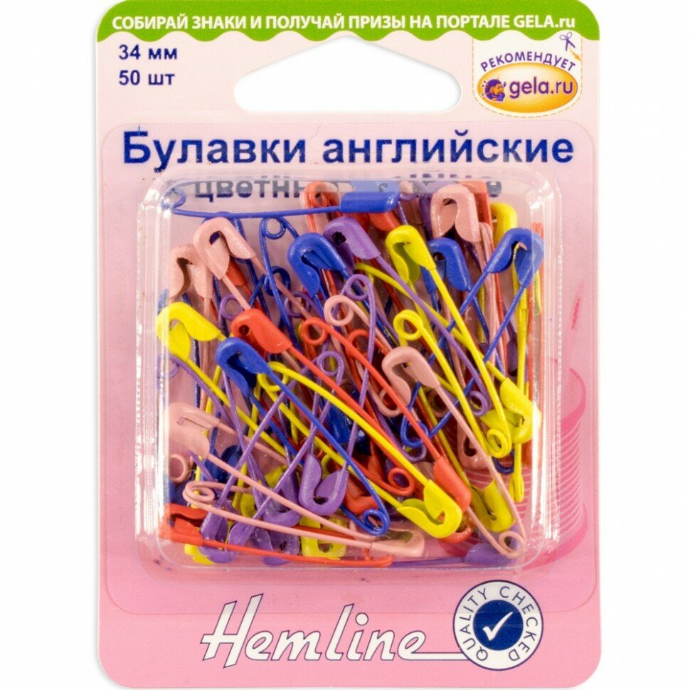 Hemline 414. AC Булавки безопасные цветные, 30 мм, 50 шт