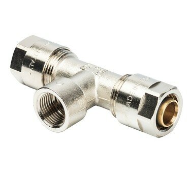 Обжимной тройник Prandelli с внутренней резьбой 20х1/2"x20 для металлопластиковой трубы