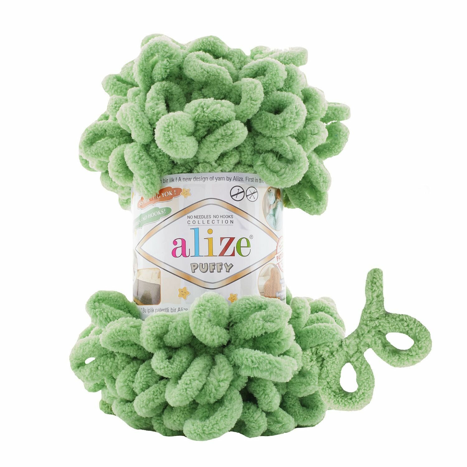 Пряжа Puffy (Alize), спаржа - 103, 100% микрополиэстер, 5 мотков, 100 г, 9.5 м.