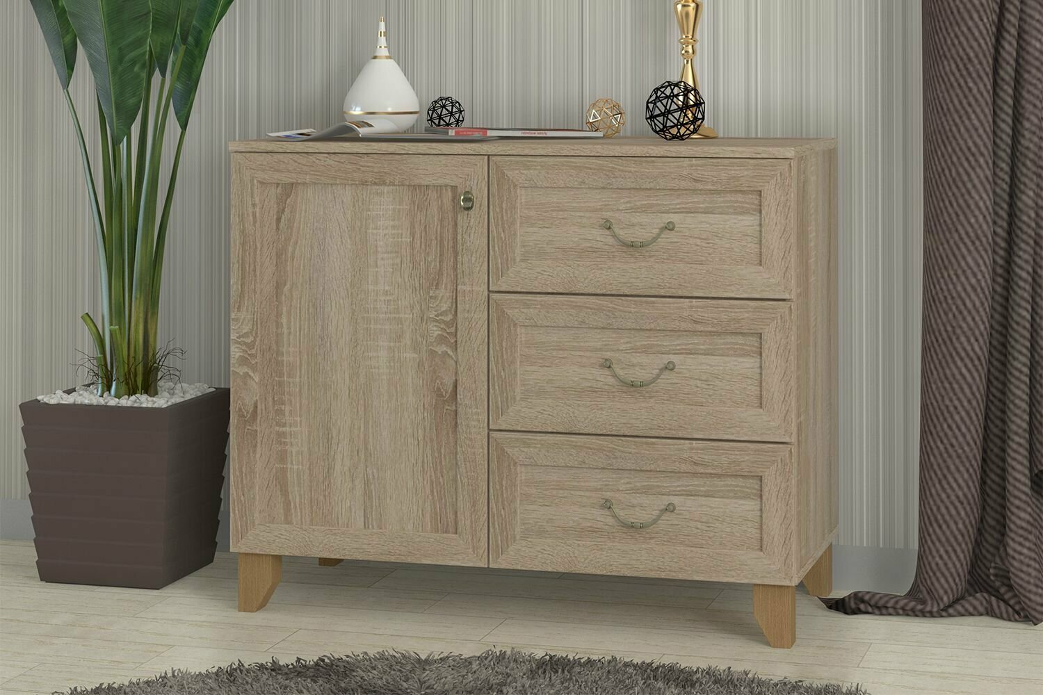 Комод Ренди 10М 95х40х80 дуб сонома, рамка квадро МДФ, ножка №3