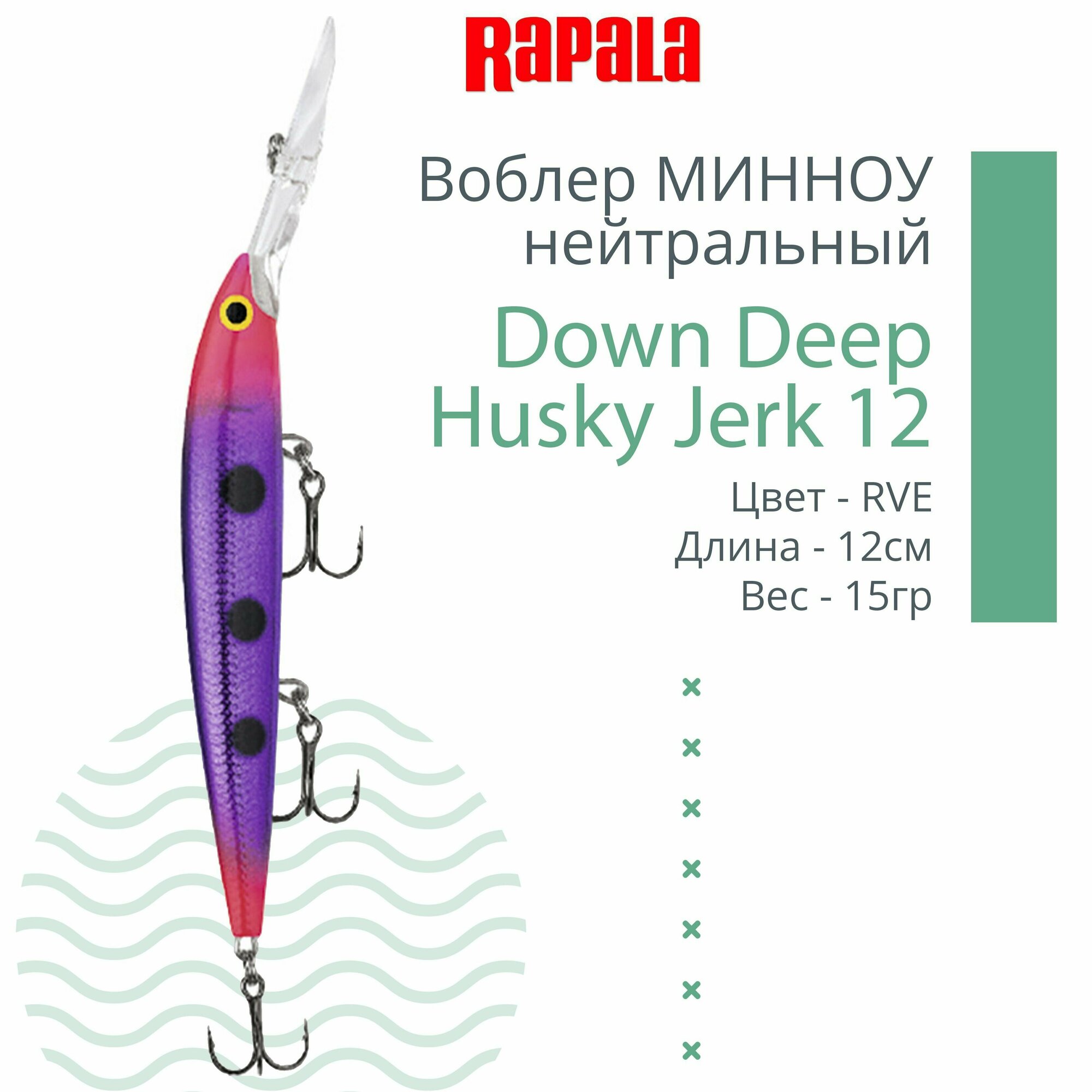 Воблер для рыбалки RAPALA Down Deep Husky Jerk 12, 12см, 15гр, цвет RVE, нейтральный