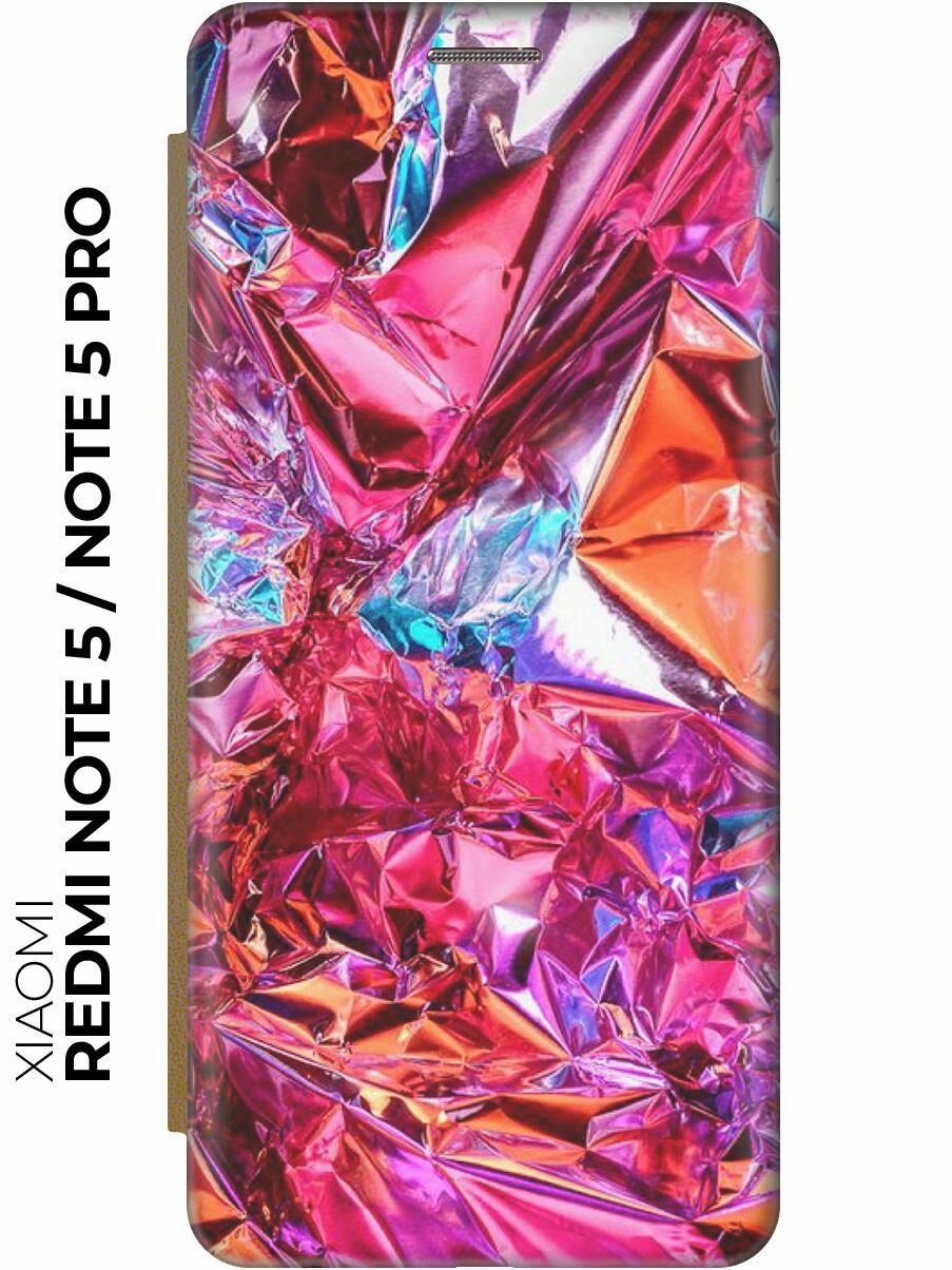 Чехол-книжка Розовая фольга на Xiaomi Redmi Note 5 / Note 5 Pro / Сяоми Редми Ноут 5 / Ноут 5 Про золотой