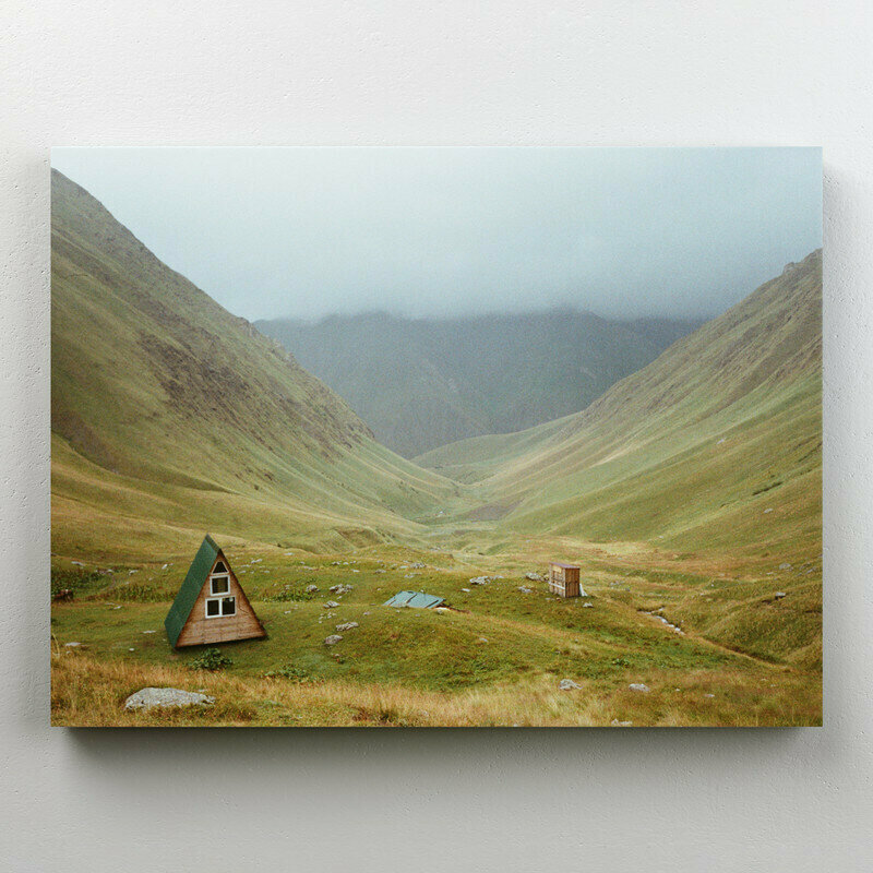 Интерьерная картина на холсте "Пейзаж шале в горах", размер 30x22 см