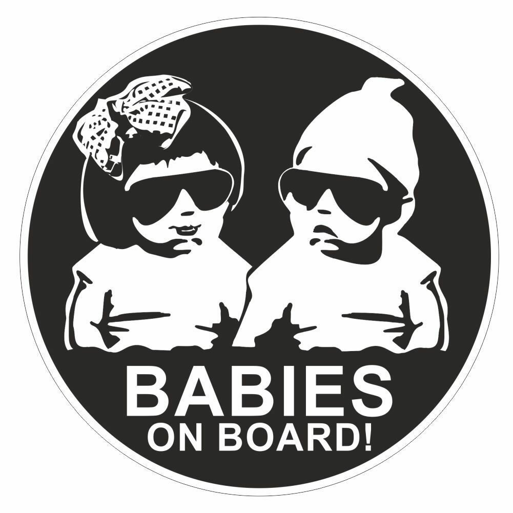 Наклейка "Babies on board (черные очки)", круг, 100х100 мм, черный фон, Арт рэйсинг