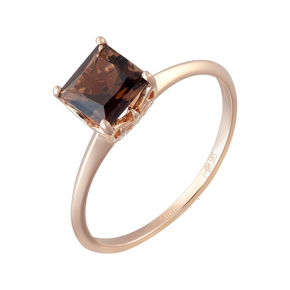 Кольцо, красное золото, 585 проба, раухтопаз