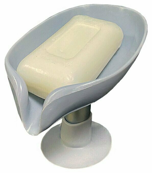 Мыльница со сливом для ванной, с подставкой, на присоске, Kiron&Eliks, серая