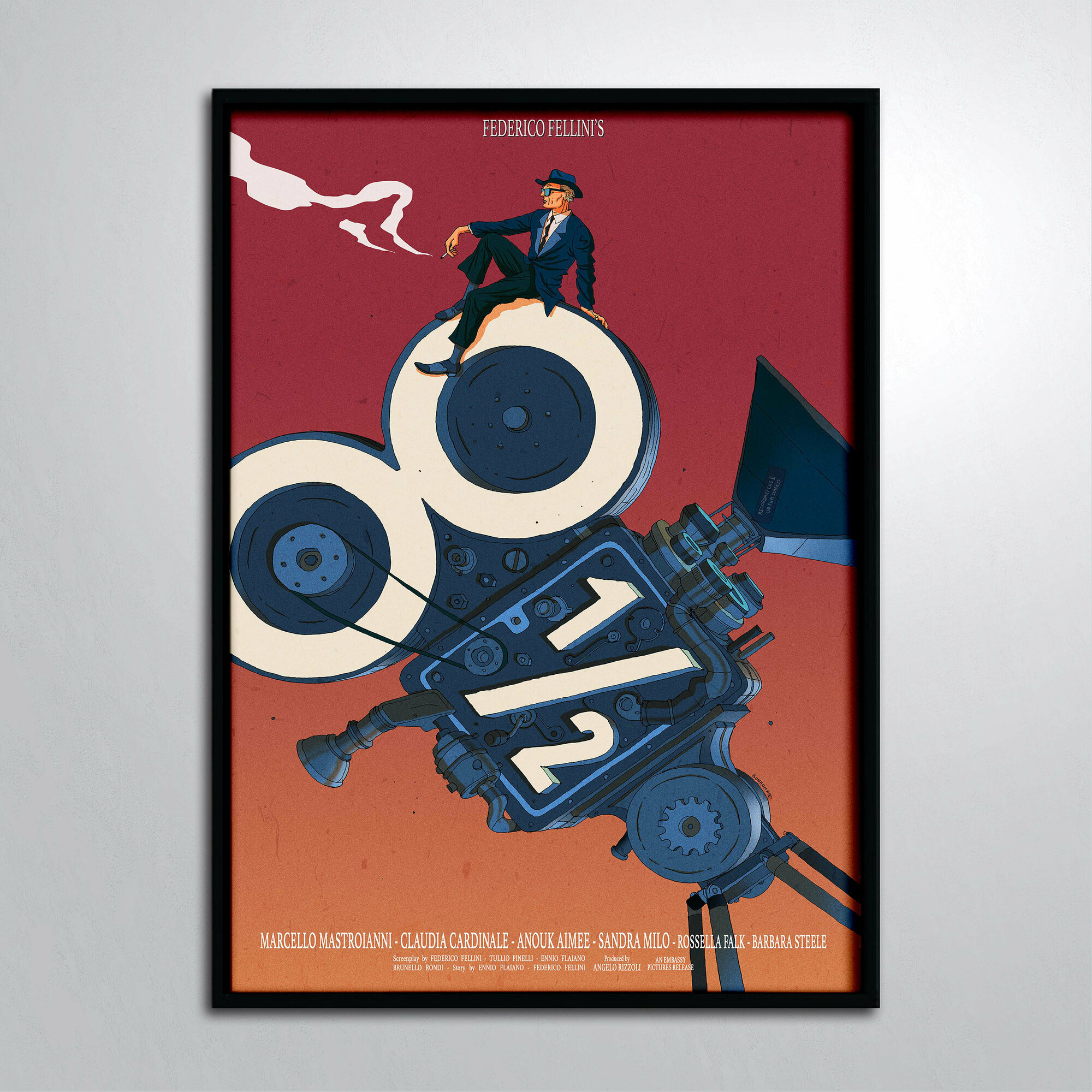 Постер без рамы/8 с половиной Федерико Феллини Марчелло Мастроянни Арт Кинокамера