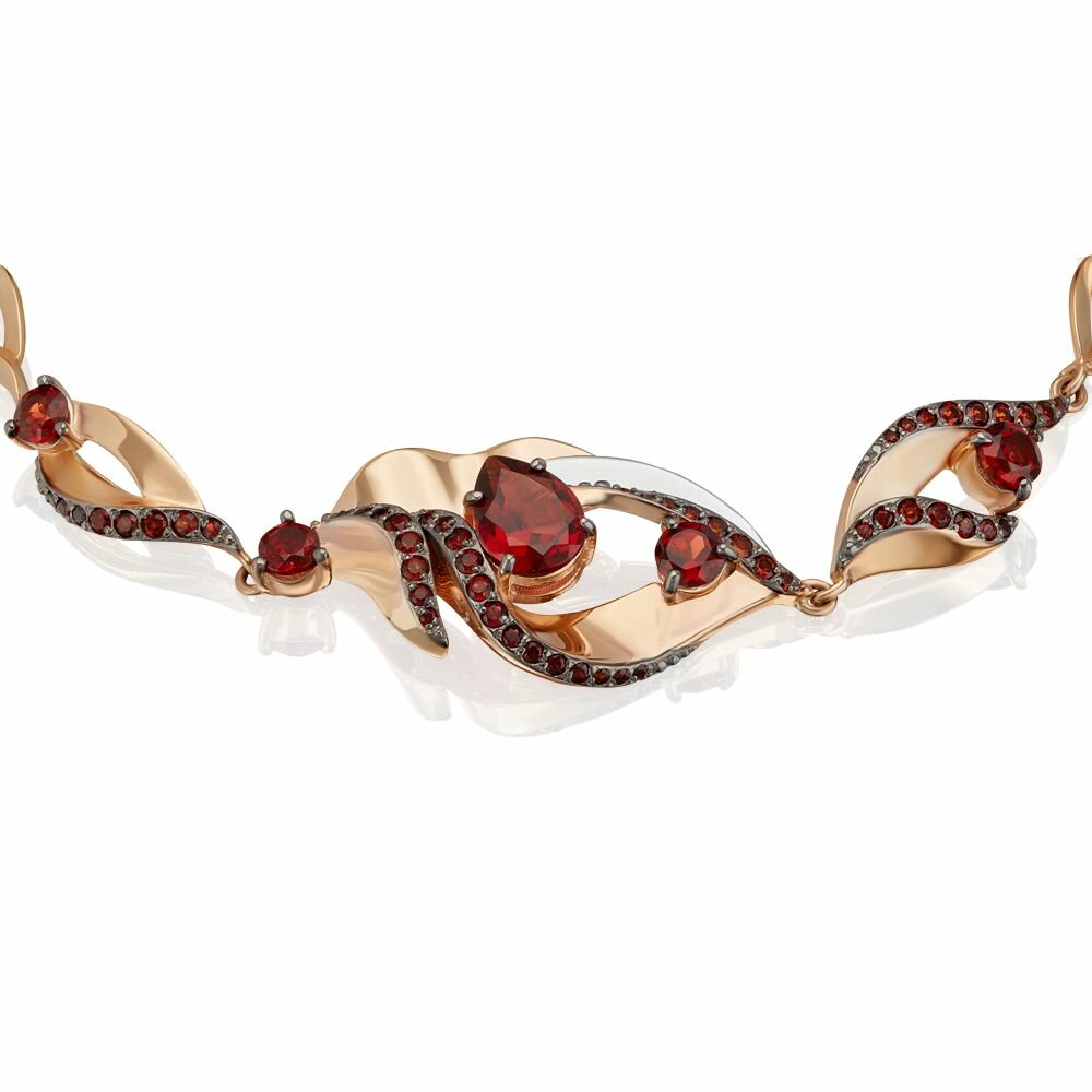 Браслет, комбинированное золото, 585 проба, родирование, гранат