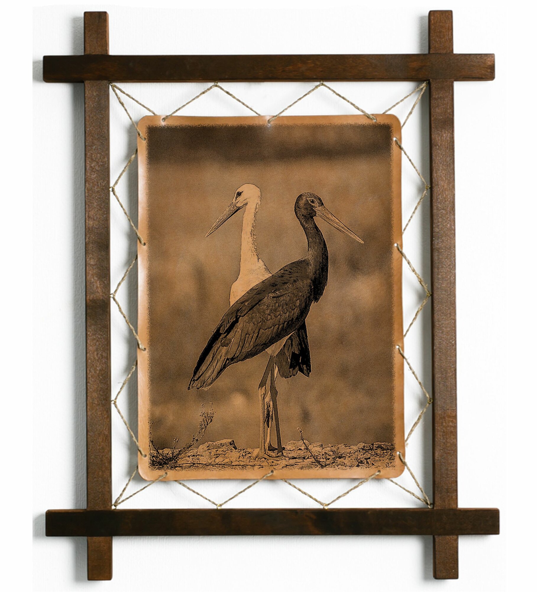 Картина интерьерная из кожи "Аисты", BoomGift