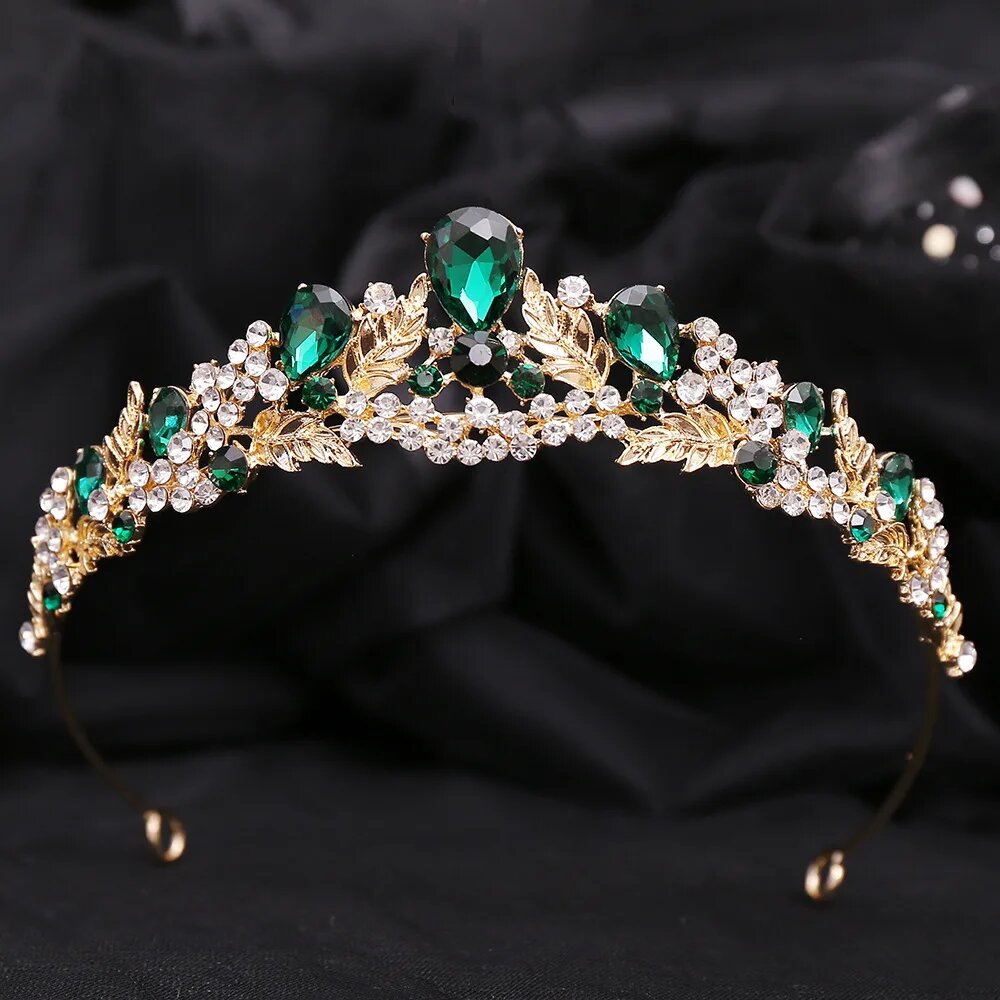 Зелёная кристалльная диадема George Black, Style R Gold Green
