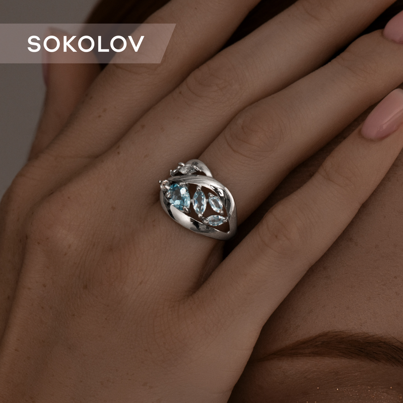 Кольцо, серебро, 925 проба, родирование, топаз