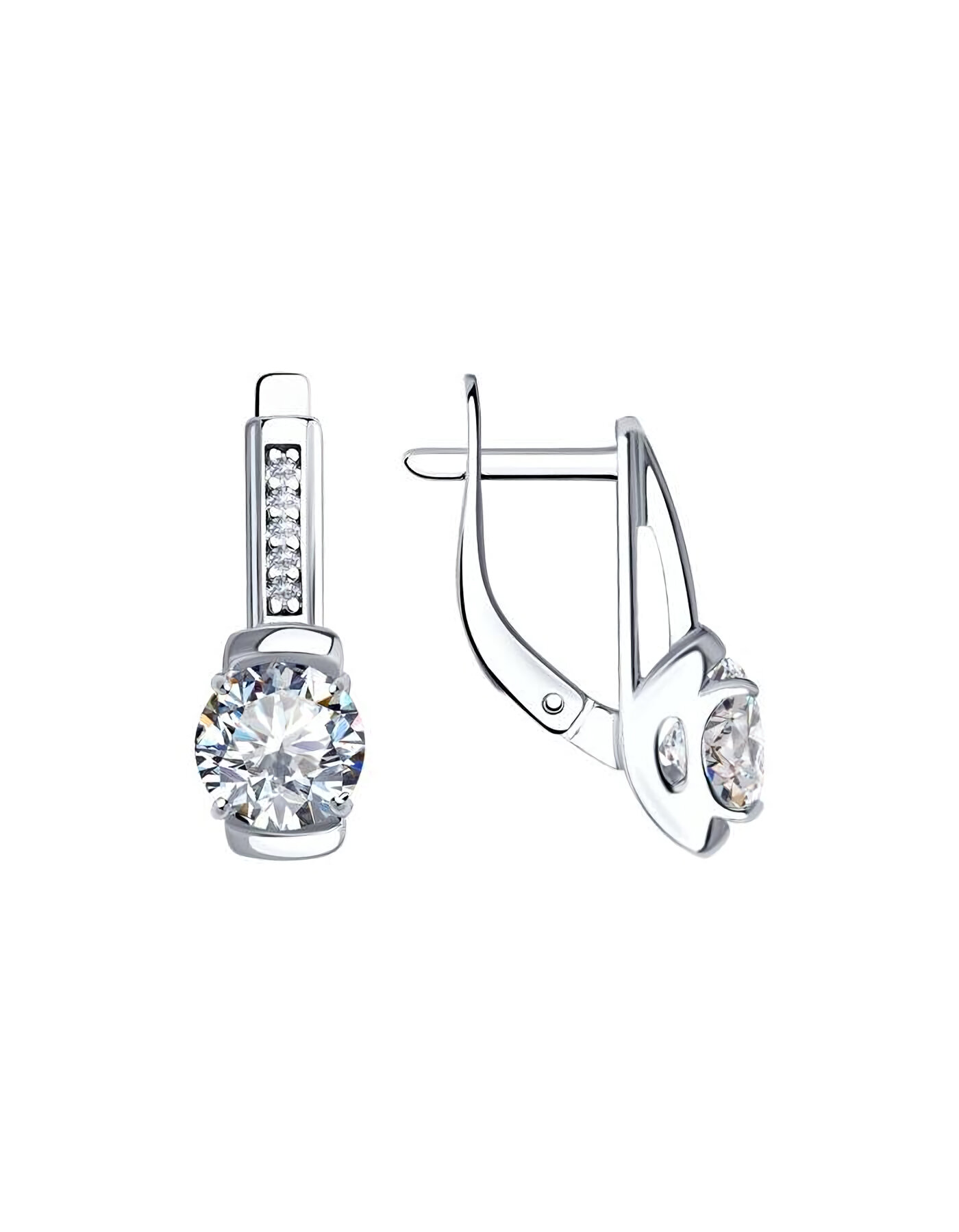 Серьги, серебро, 925 проба, родирование, фианит