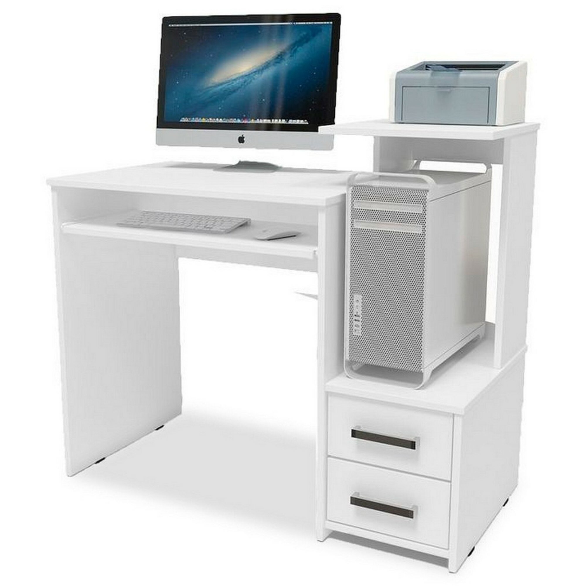 Стол компьютерный письменный HESBY Jazz24 (правый) с выдвижными ящиками, полкой под клавиатуру и под технику. Размер: 87х101х50см. Цвет: белый