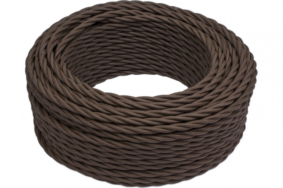 Ретро витой провод BIRONI 3х1,5, коричневый (матовый), 50 метров
