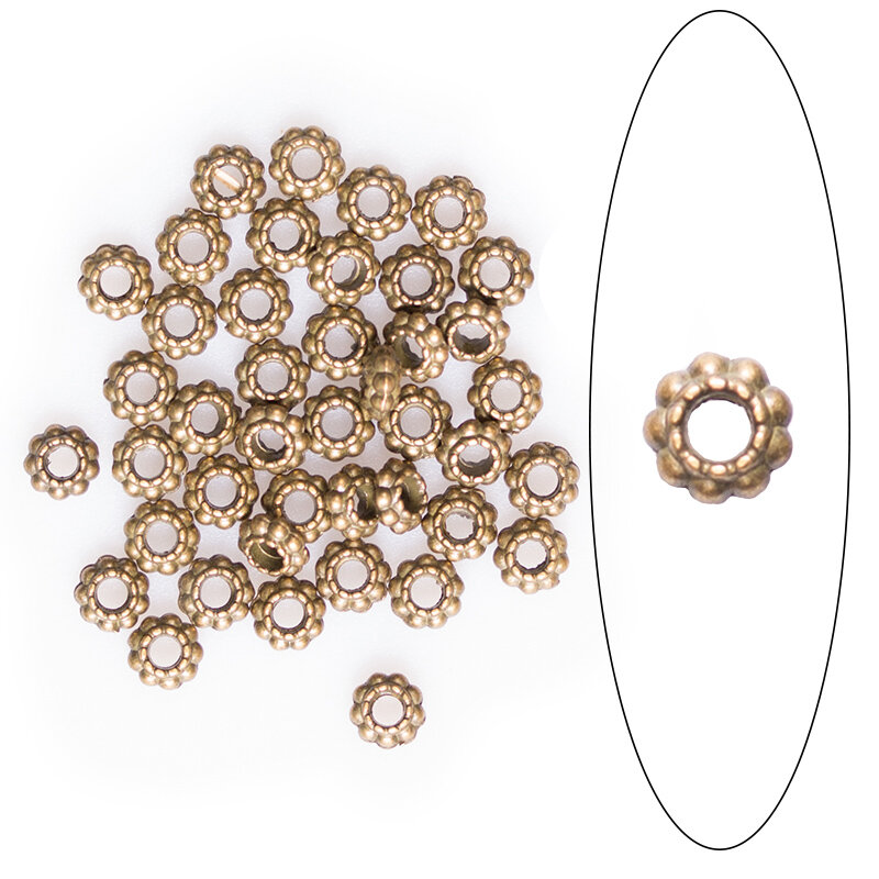 Бусина металлическая, 6х3мм, рондель узорная, базовый материал - цинковый сплав, бронзовая с чернением, 10 грамм