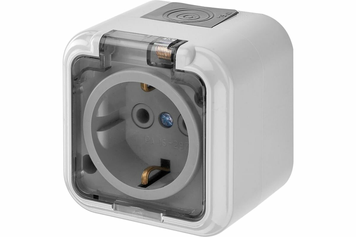 Bylectrica розетка 1-местная ОУ IP54, прозрачная крышка, серия пралеска аква RA16-297