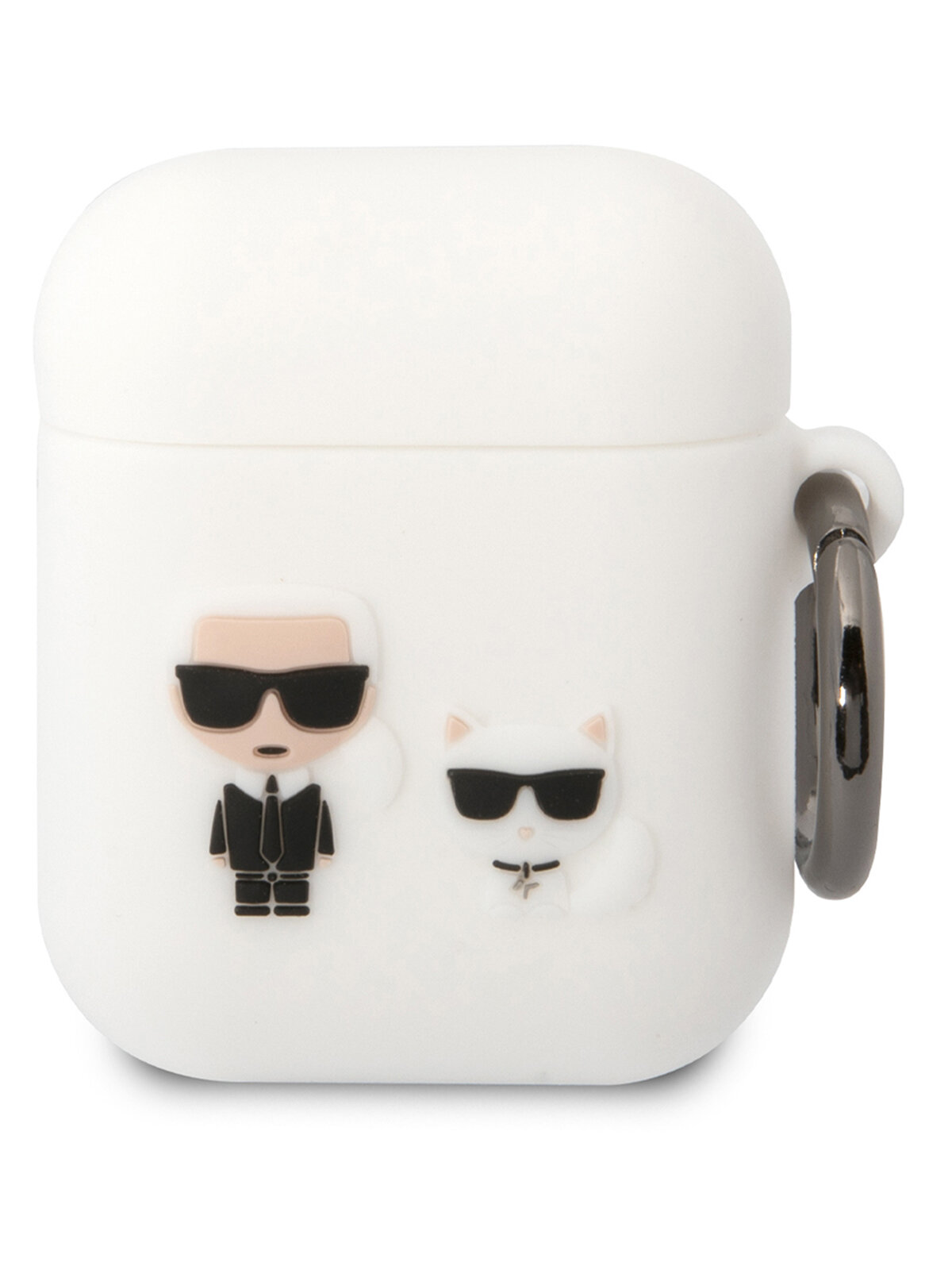Lagerfeld для Airpods 1/2 чехол Silicone case with ring Karl & Choupette White