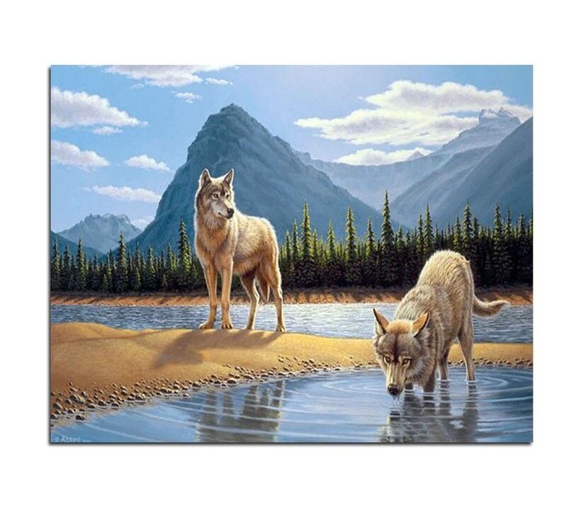 Алмазная мозаика на подрамнике/Картина стразами/ Алмазное хобби "Волки" 40х50 см, сложность 5, цветов 22/ Komas