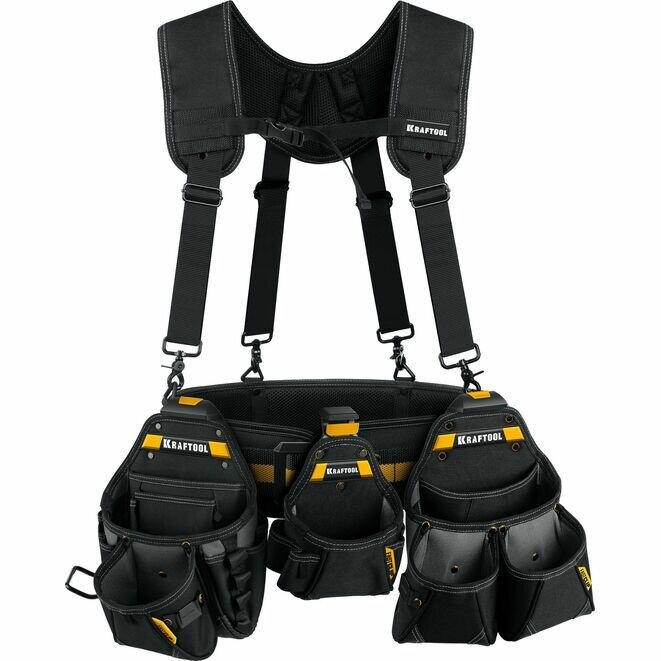 Пояс монтажника KBS-5 в комплекте: пояс монтажника, подтяжки и 3 сумки (38760-5) KRAFTOOL,