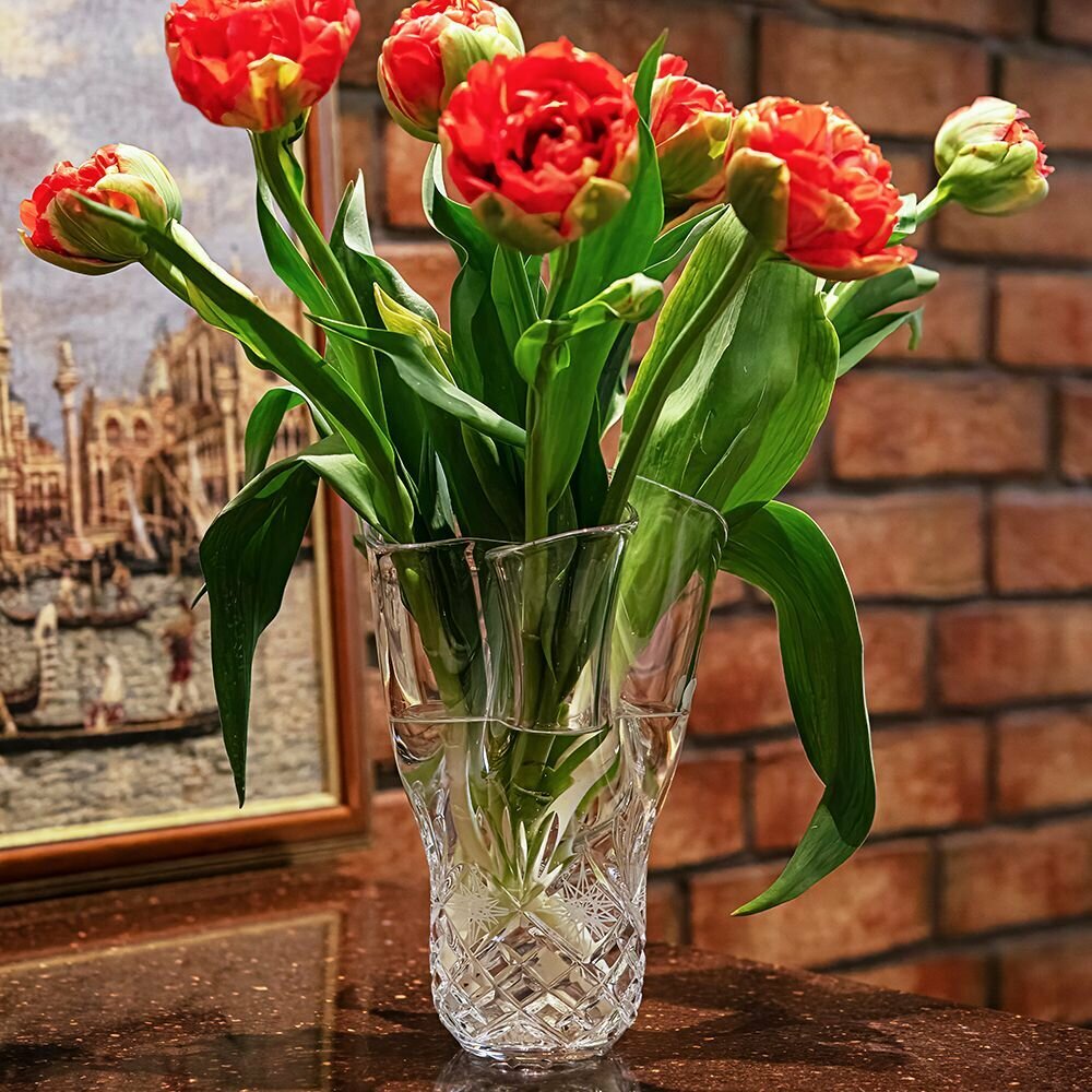 Ваза для цветов хрустальная, для букета, для декора и интерьера, Неман 3234 1000/155, высота 23,5 см.