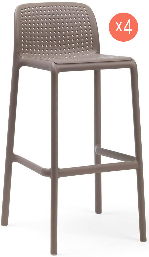 Комплект из 4-х барных стульев со спинкой NARDI Lido, с подножкой, цвет тортора